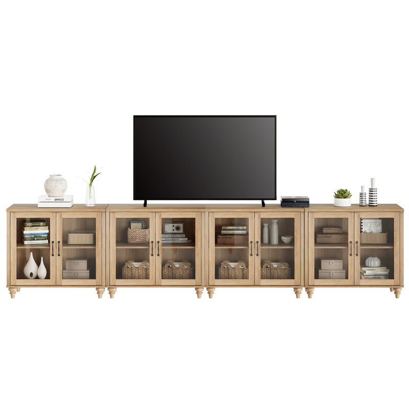 One Allium Way TV Stand For Tvs Up To 105 Inch Wood TV Console Table For 65 90 Inch TV Entertainment Center With Glass Door Kitchen Sideboard Buffet Cabinet For Dining Room Oak Wayfair